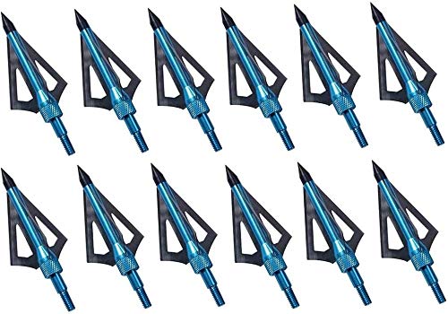 PG1ARCHERY 12 Pack 3 Fixed Blade Archery Hunting Broadheads 100 Grain with Case Arrow Head Screw-in Tips for Compound Bow & Crossbow (Black)