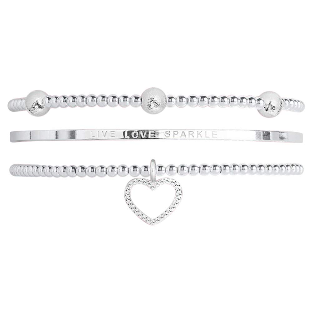 KATIE LOXTON Womens Occasion Box Live Love Sparkle Stretch Stacking Bracelets 3 Piece Set