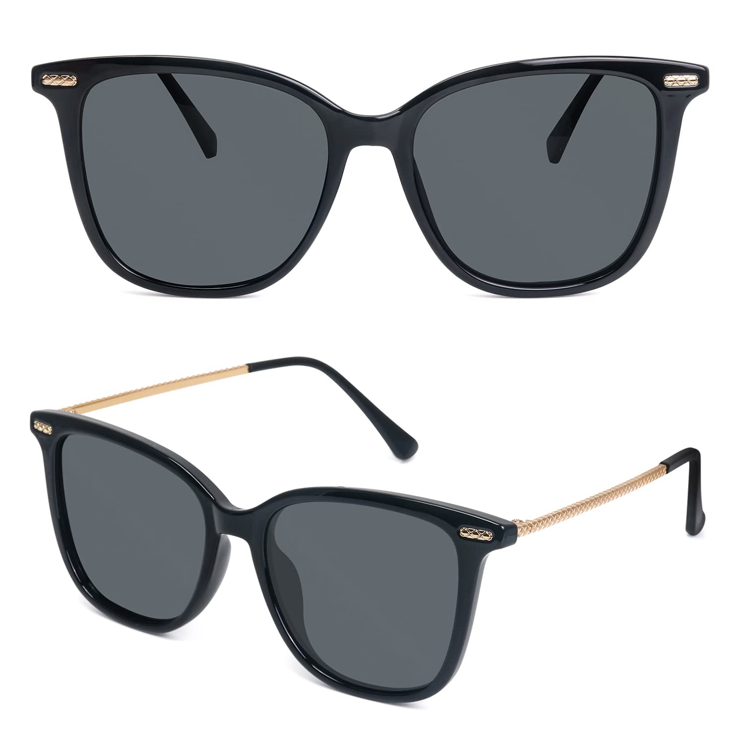 LVIOE Square Polarized Sunglasses for Women, Vintage Fashion Sun Glasses with UV Protection Mirrored Lenses LS1750