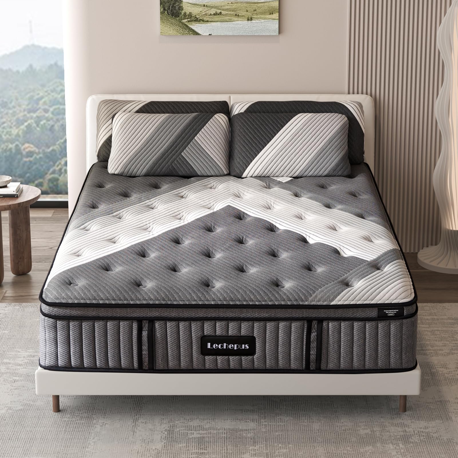King Mattress, Lechepus 14 Inch King Plush Hybrid Mattress Bed in a Box, 5 Layer Memory Foam with Pocket Springs for Supportive & Pressure Relief with Soft Fabric,100 Nights Trial,76"*80"