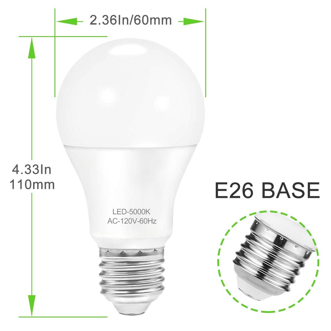 LED Light Bulbs 75 Watt Equivalent, 800 Lumen A19 LED Lightbulbs, 9W LED Energy Saving Lamp, 5000K Daylight White, E26 Medium Base, Non-Dimmable, 4 Pack