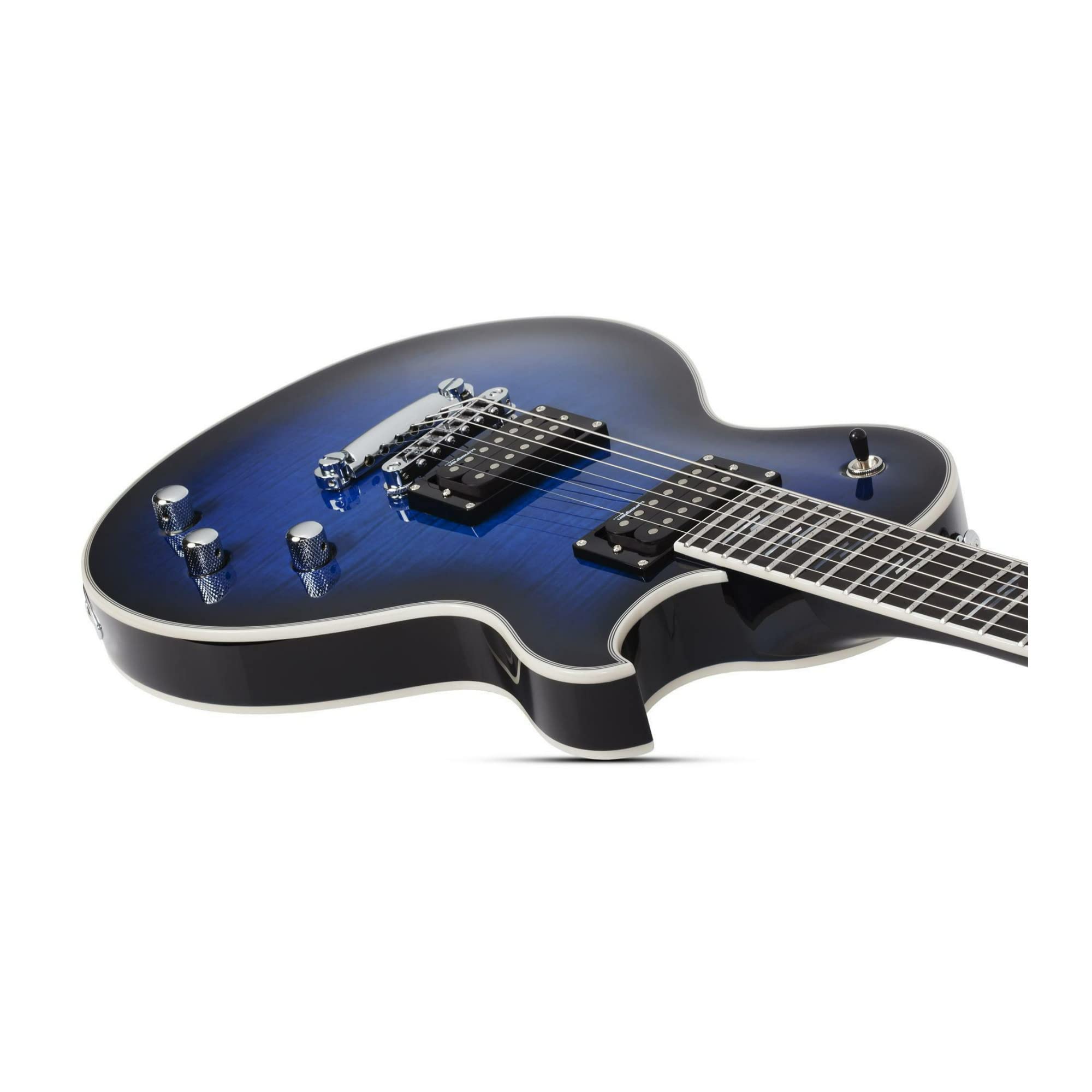 Schecter Solo-II Supreme 6-String Electric Guitar (See Thru Blue Burst) Bundle with Stand and Tuner/Metronome (3 Items)
