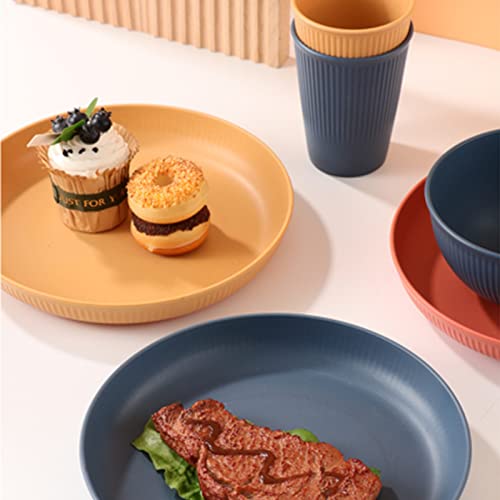Lyellfe 44 Pieces Wheat Straw Dinnerware Sets, Unbreakable Camping Plates Cups and Bowls Set, Eco Friendly Lightweight Kitchen Dish with Knives, Forks, Spoons, Dishwasher Microwave Safe
