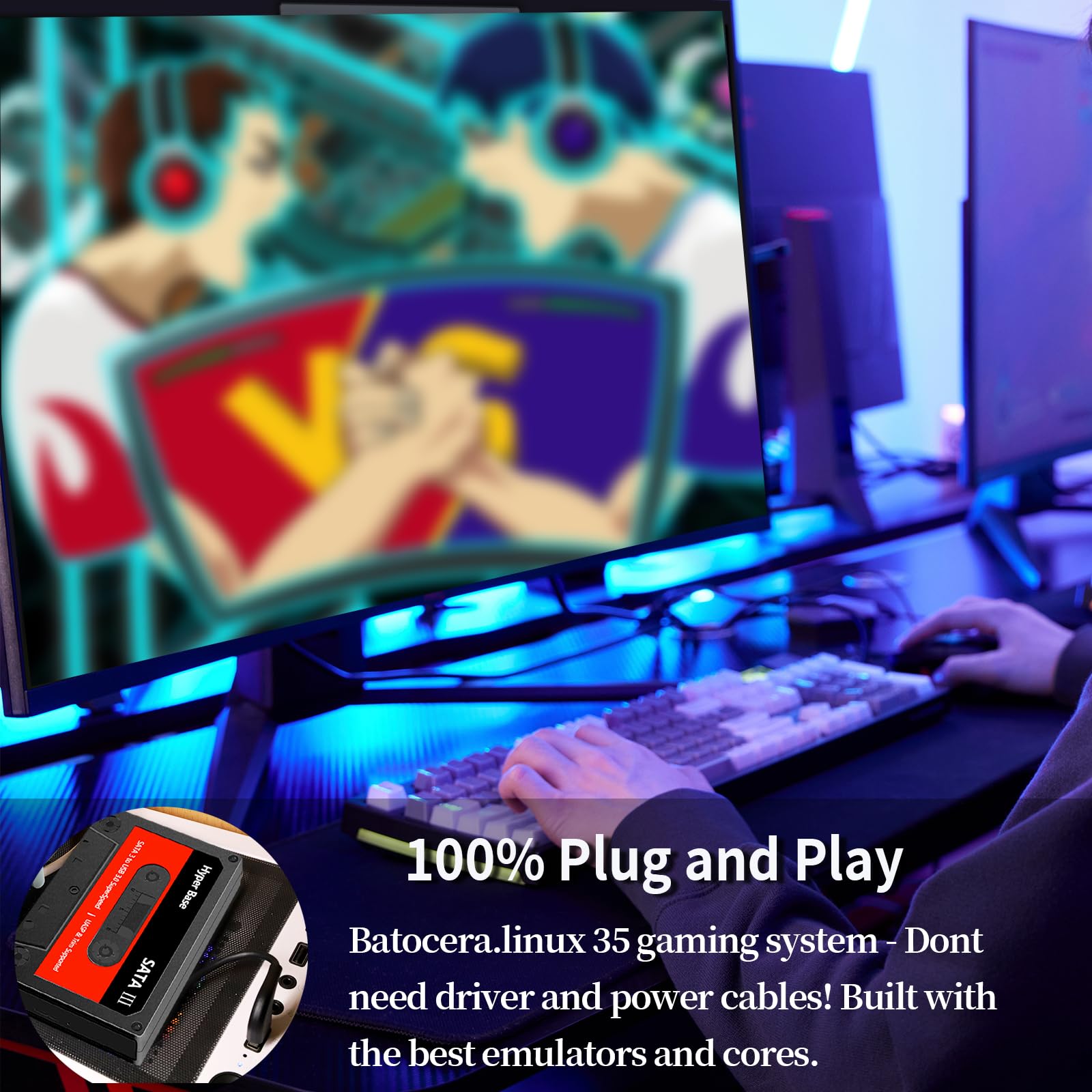 Retro Game Console 2TB External Hard Drive Built-in 52247 Video Games with Batocera 35 Game System Plug and Play, Emulator Compatible with PS2/PS3/MAME/PS1, HDD for Windows PC