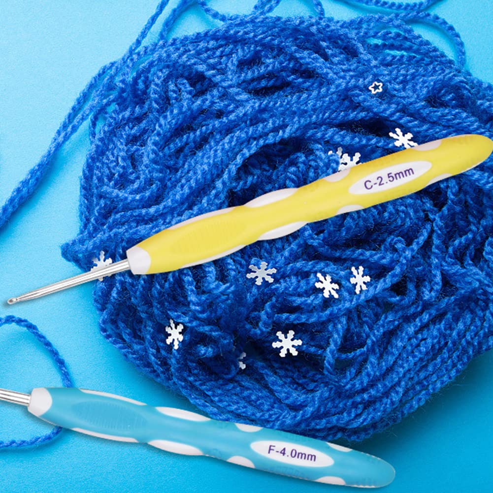 Katech 9 pcs Different Sizes Crochet Hooks (2.0mm - 6.0mm) Ergonomic Non-Slip Handle Crochet Needles Set Kit DIY Craft Yarn Weaving Tool for Beginners and Crochet Lovers to Make Bag, Socks and Hats