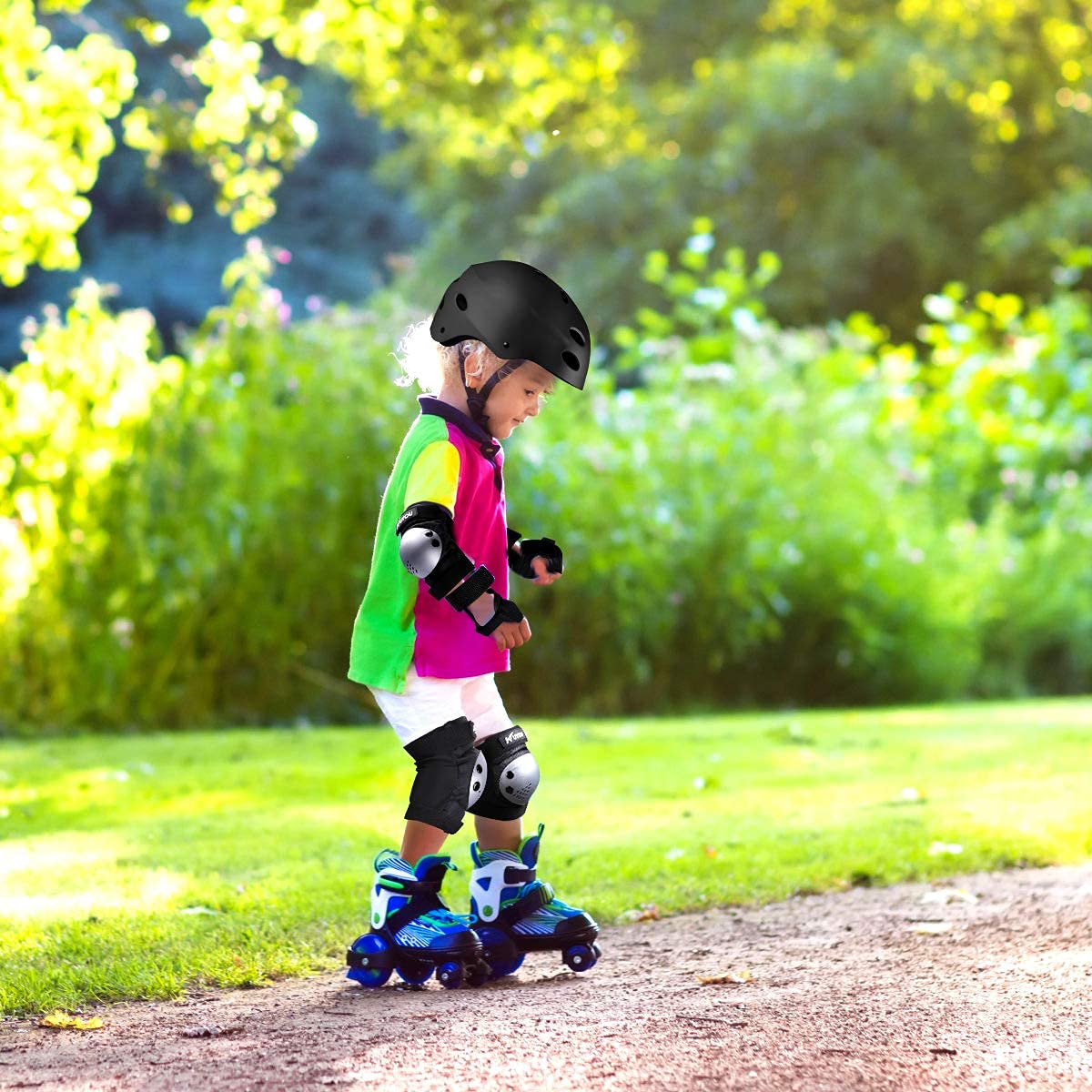 Kid's Protective Gear Set,Roller Skating Skateboard BMX Scooter Cycling Protective Gear Pads (Knee Pads+Elbow Pads+Wrist Pads+ Helmet) (Black)