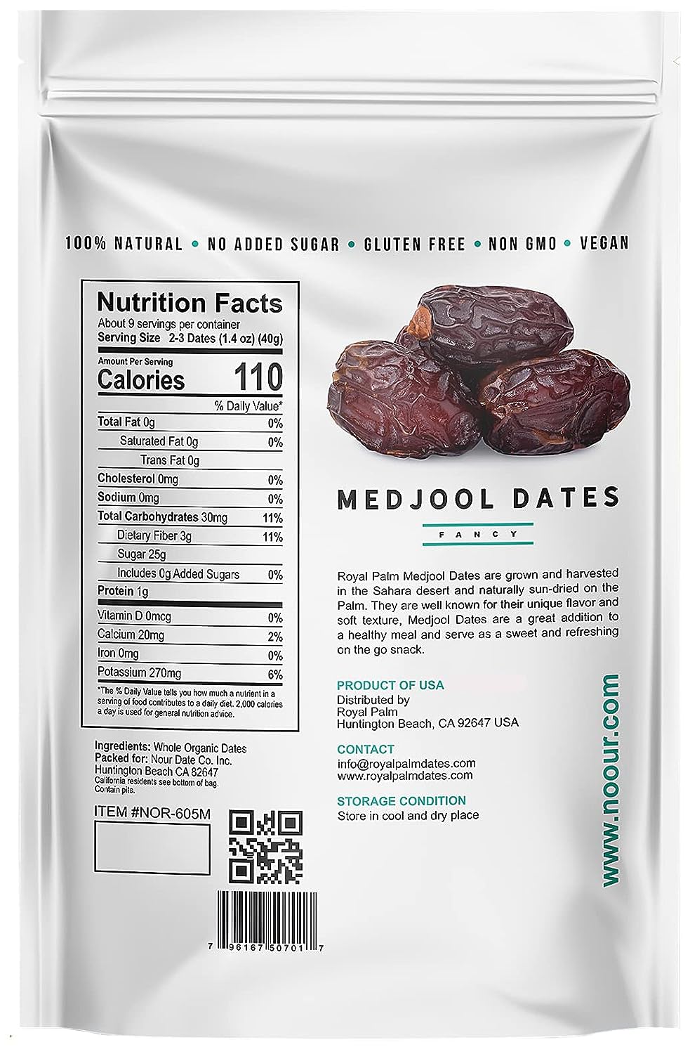 Medjool Dates | Royal Palm | 12oz | 100% Natural | NO Sugar Added | Non GMO | Kosher - 1 Bag