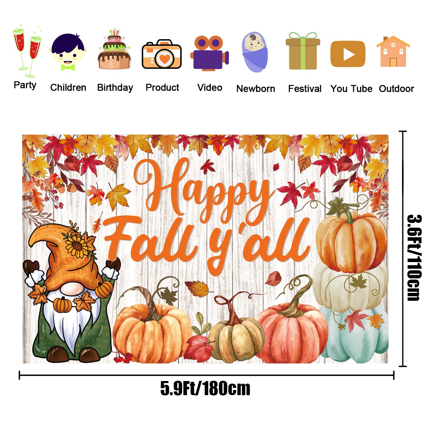 Large 71" X 43" Happy Fall Yall Banner, Fall Festival Decorations Banner, Fall Festival Banner for Fall Bulletin Board Decorations, Fall Party Decorations for Classroom Office