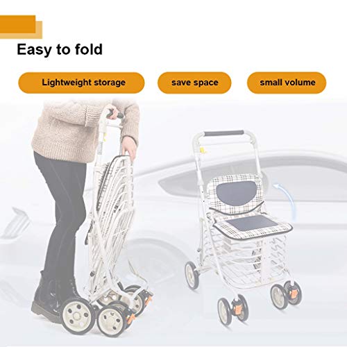 Shopping Rollator Seniors Walker Walking Frame Aid Lightweight Mobility Trolley Stroller Scooter Foldable with Seat and Bag 4 Wheels for Eldly, Can Bear Weight 120kg(265lbs)