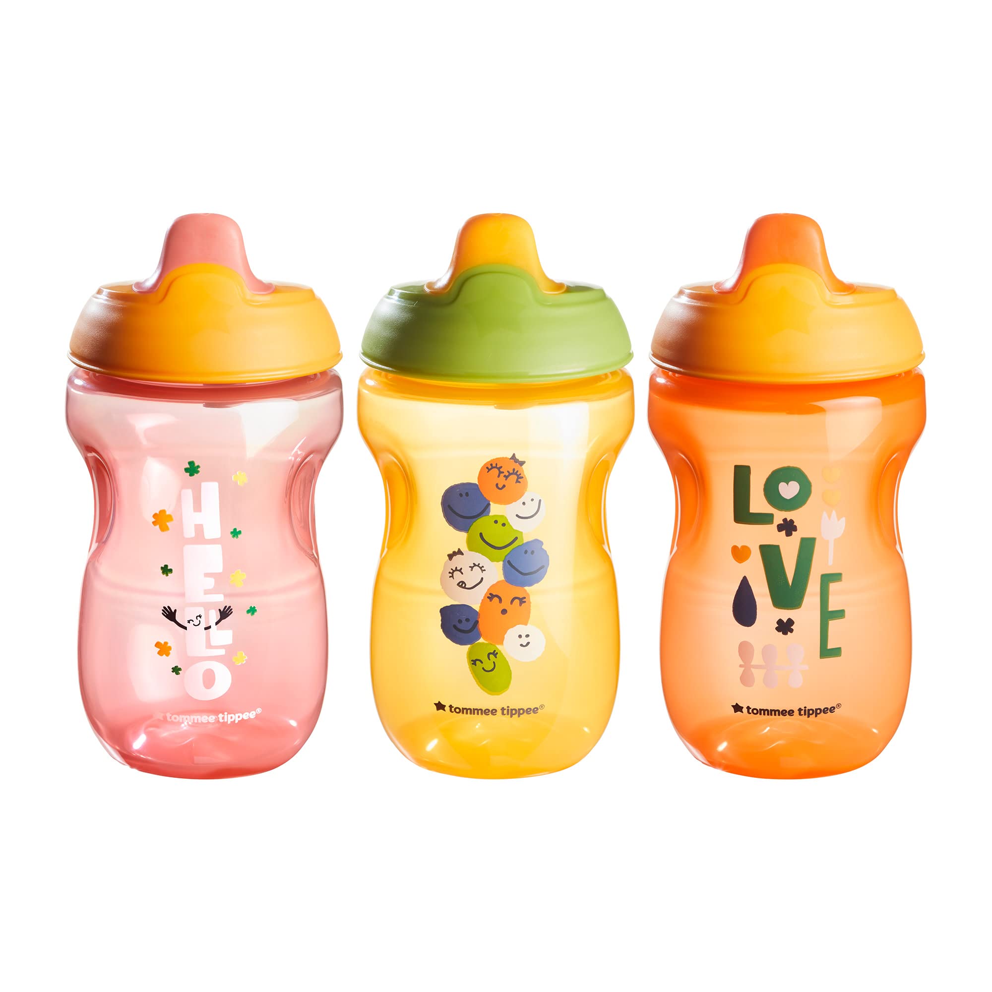 Tommee Tippee Sippee Cup, Water Bottle for Toddlers, Spill-Proof, BPA Free, 10oz, 9+ months, Pack of 3, Red, Blue and Green