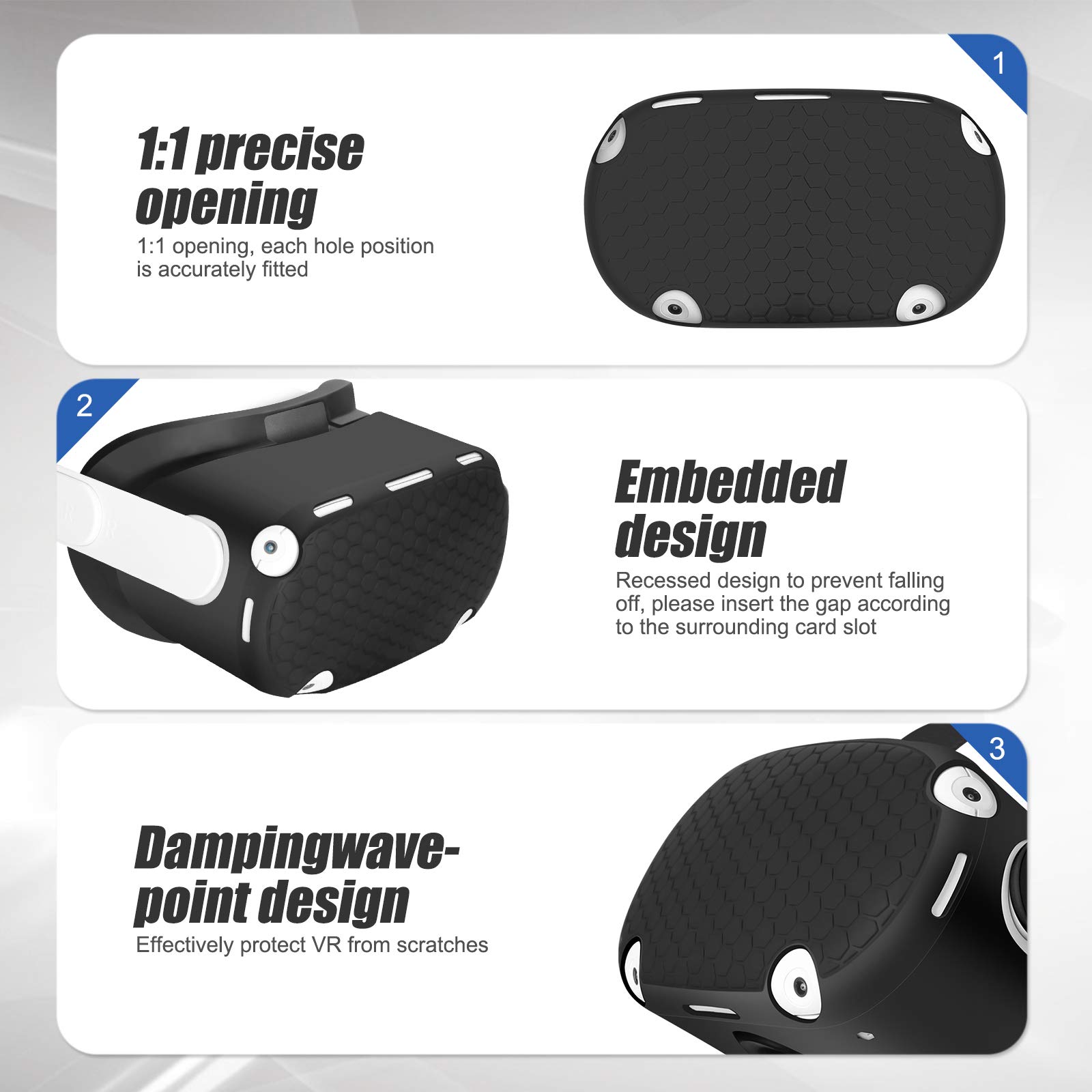 MASiKEN 6-in-1 Accessories Compatible with Meta/Oculus Quest 2 - Head Strap Replace Kit, Front Shell Cover,Face Pad,Grips Cover, Reduce Face Pressure Enhanced Comfort in VR (Black)