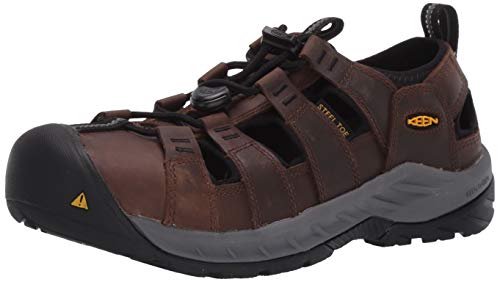 KEEN Utility Men's Atlanta 2 Cooler Plus Low Steel Toe Slip On Non Slip Work Shoes, Cascade Brown/Black, 9 Medium US