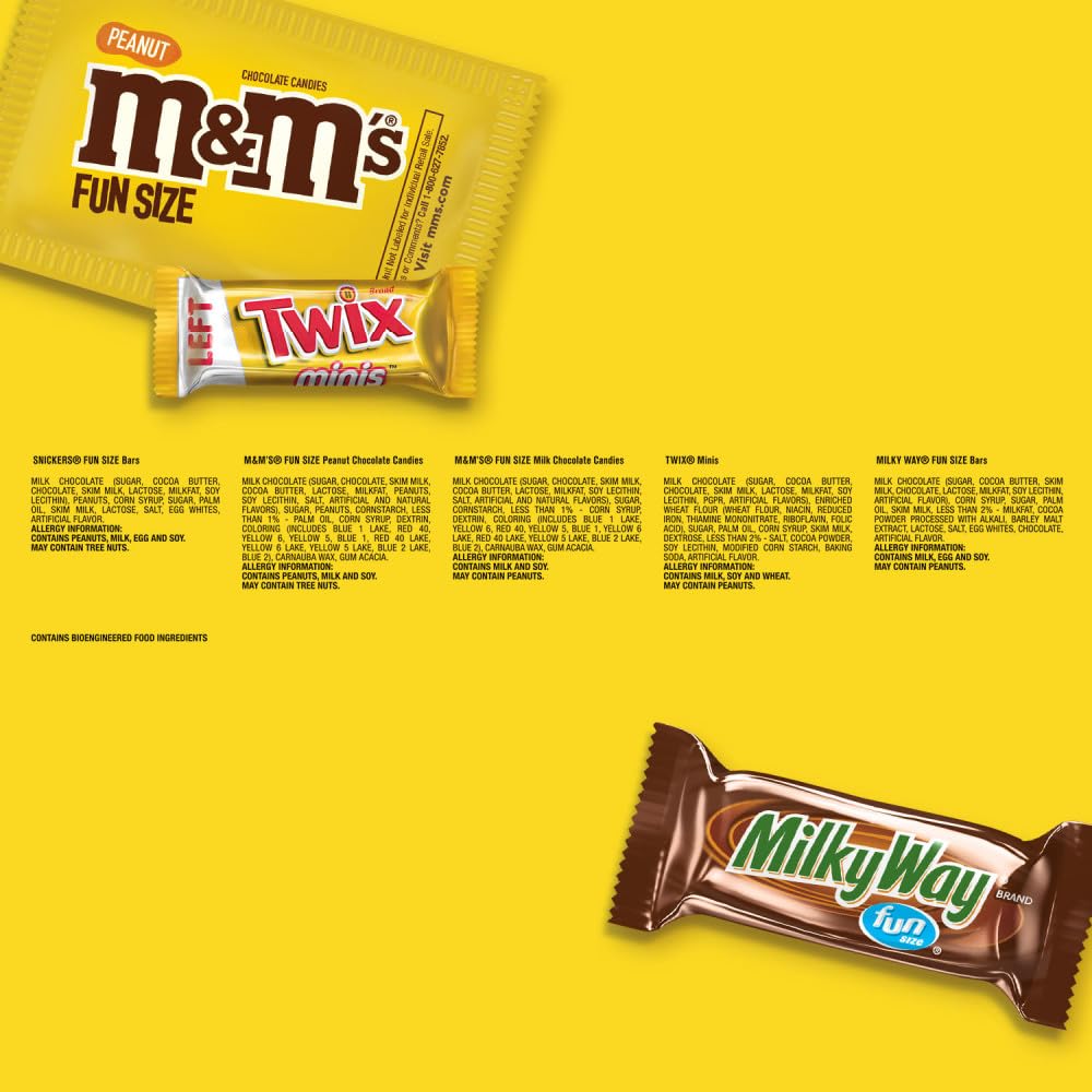 M&M'S Milk Chocolate, M&M'S Peanut, SNICKERS, TWIX & MILKY WAY Individually Wrapped Bulk Variety Pack Chocolate Candy Assortment, 45.45 oz, 90 Pieces Bag