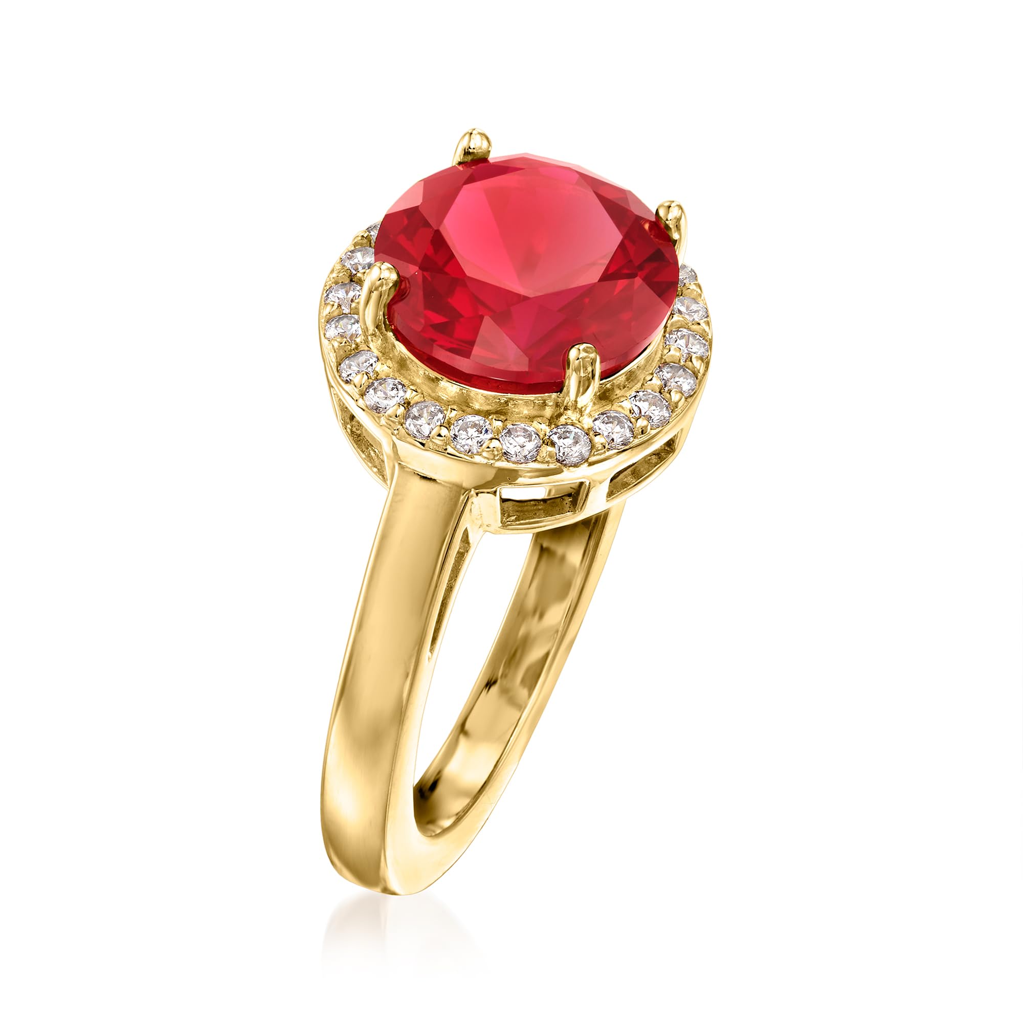 Ross-Simons 3.40 Carat Simulated Ruby and .33 ct. t.w. CZ Ring in 18kt Gold Over Sterling. Size 6