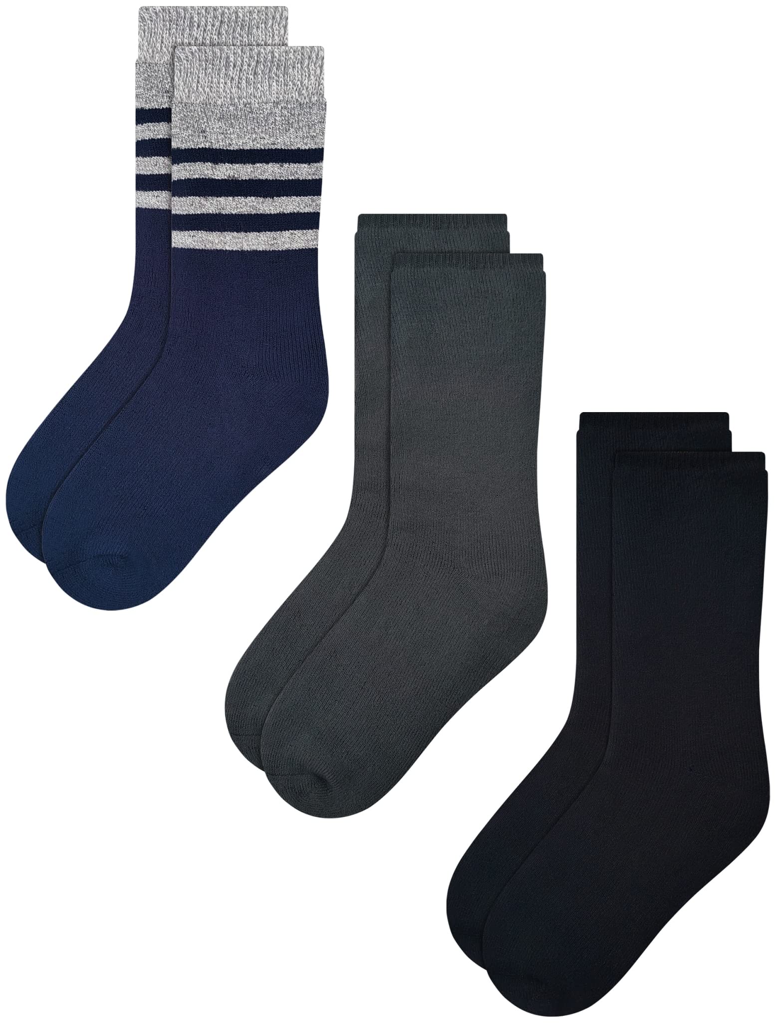 RATIVE Cold Weather Thick Heat Trapping Insulated Thermal Boots Socks Pack Warm Winter Long Crew for Men Women (6-9,3 pairs/black+grey+navy)