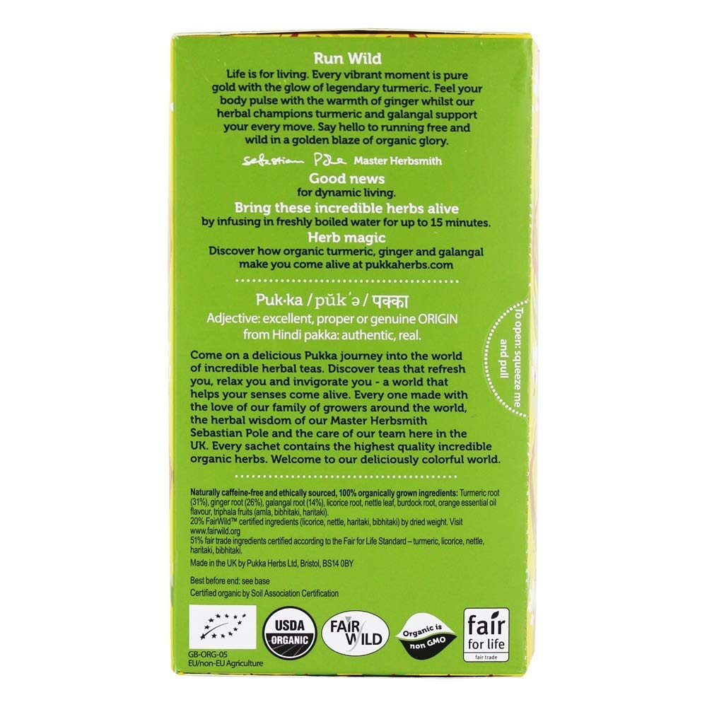PUKKA HERBS Organic Herbal Turmeric Active Tea, 20 EA