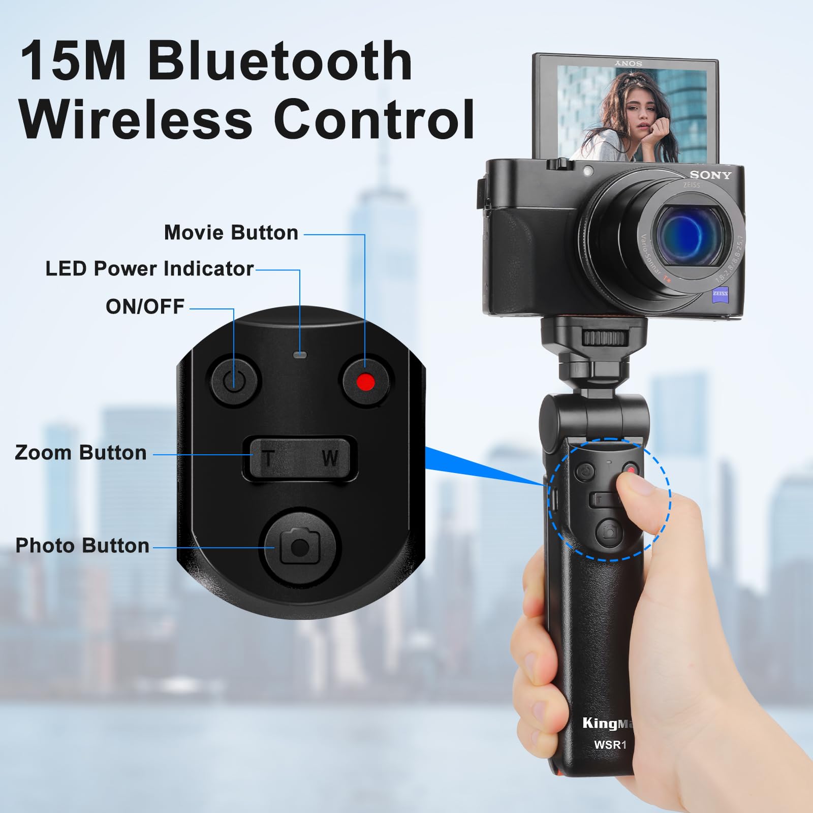 King Ma Mini Tripod for Camera Tripods Small Travel Tripod Grip with Wireless Bluetooth Handle Desktop Tripods Compatible with Sony A7C ZV-E10/1F/E/1 A6400/6000/6600 A7R3/4/5 A7M3 A7RM3 RX100M7 7SM3