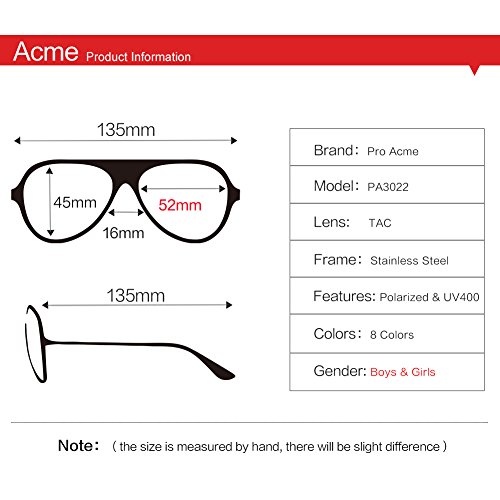 Pro Acme Small Polarized Aviator Night Vision Sunglasses for Kids and Youth Age 5-18, with Two Sizes 50mm 52mm