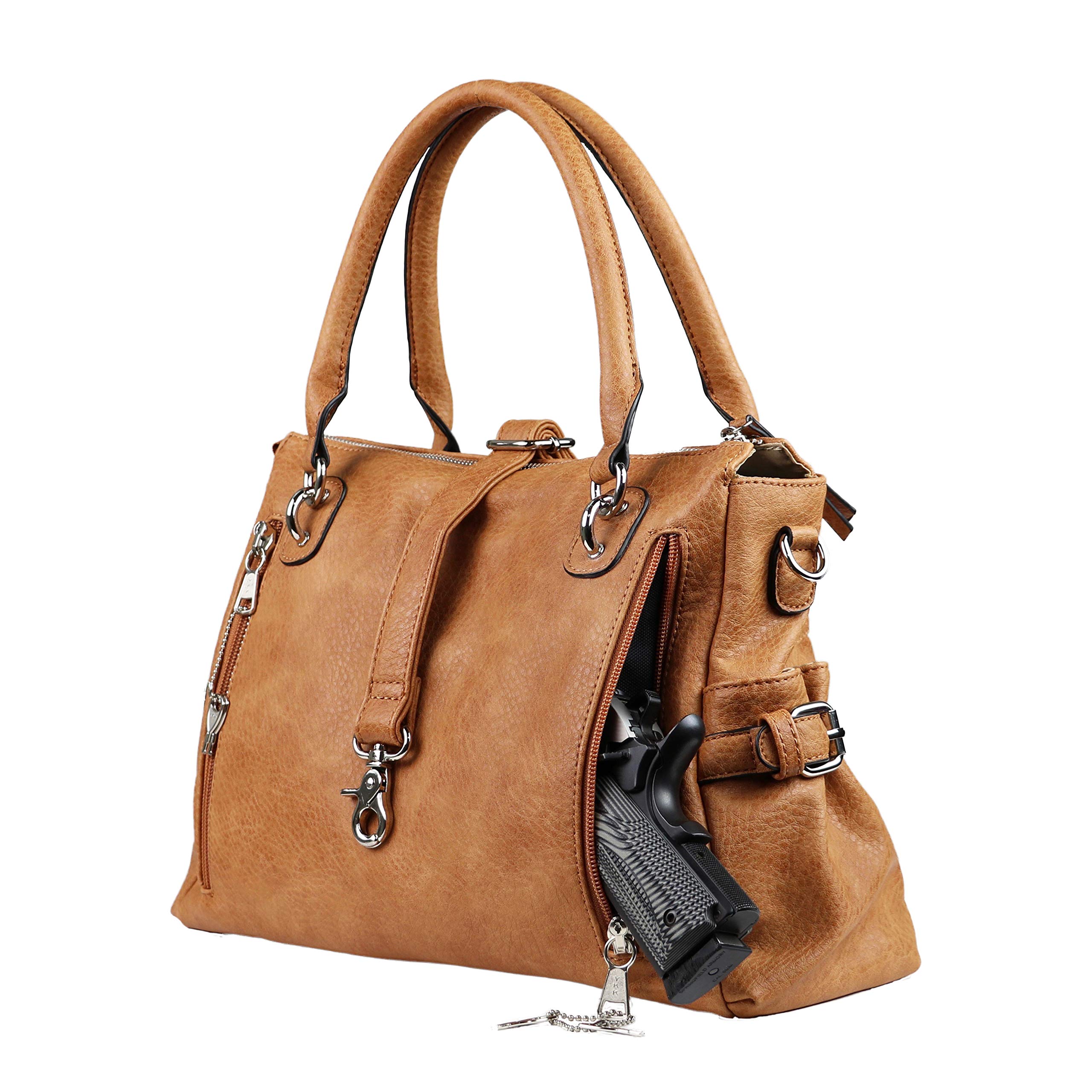 Lady Conceal Concealed Carry Jessica Satchel Crossbody Womens Concealed Carry Purse, Universal Gun Holster, YKK Locking - Cinnamon