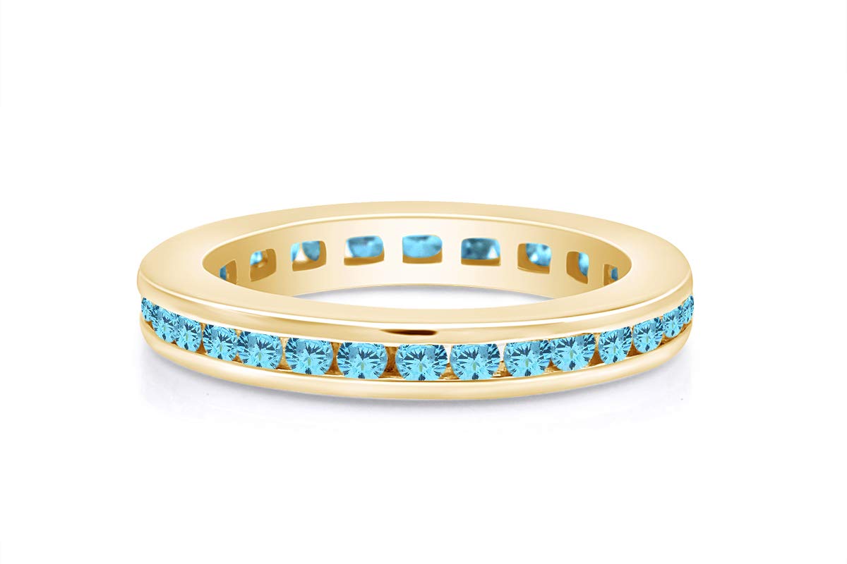 Jewel Zone US Simulated Aquamarine Stackable Eternity Band Ring in 14k Gold Over Sterling Silver