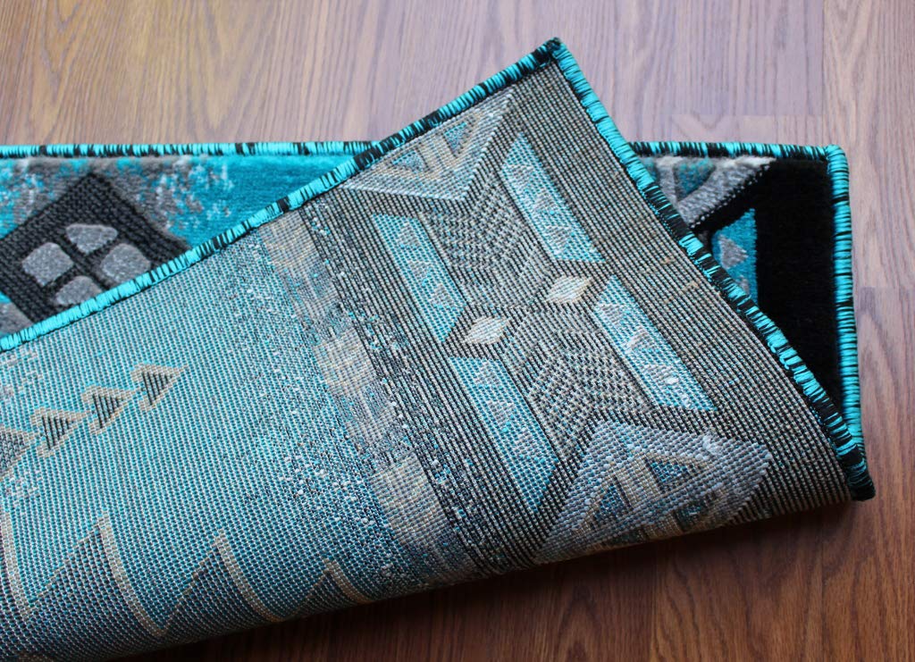 Masada Rugs, Southwest Native American Design Turquoise Area Rug (24 Inch X 40 Inch Mat)