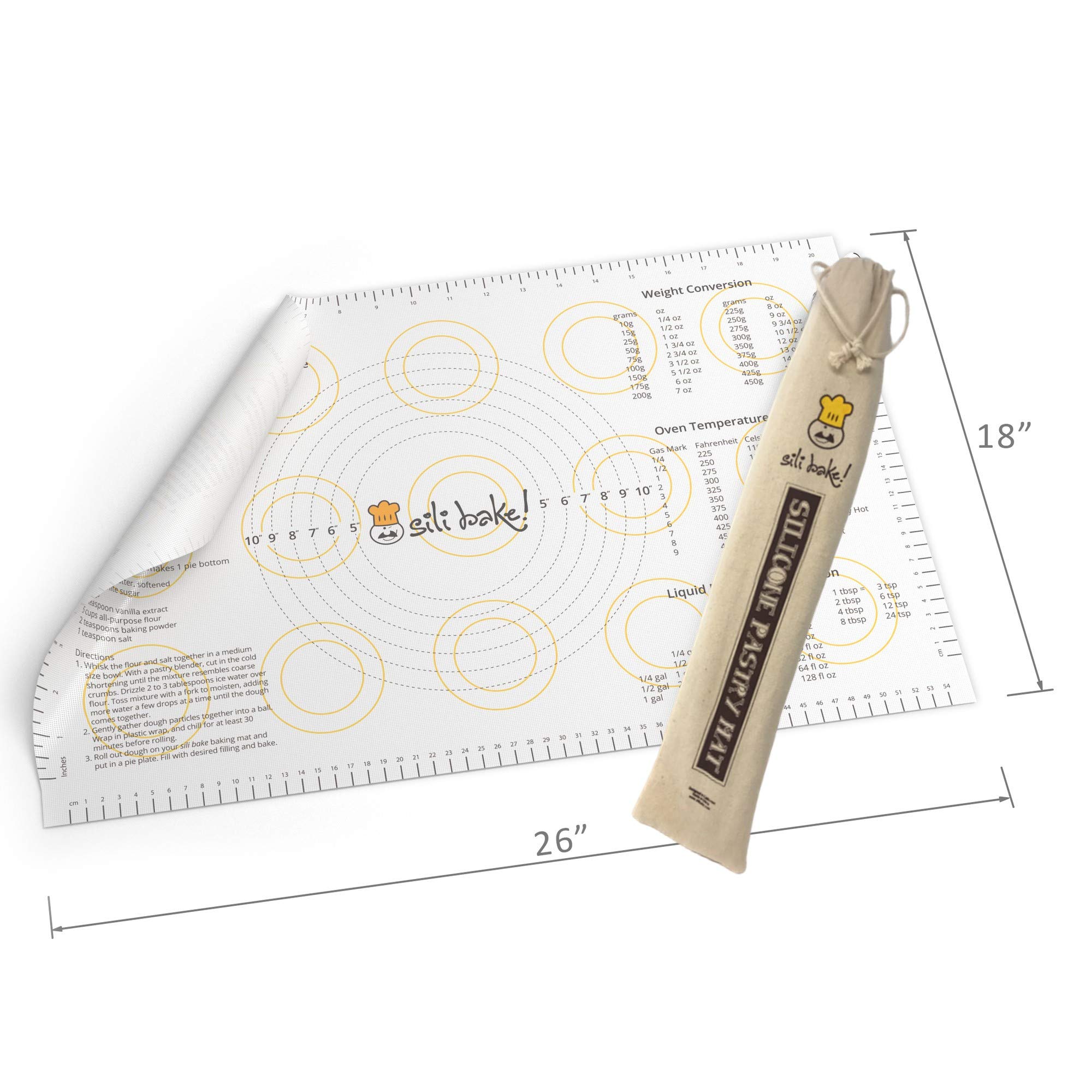 Sili Bake Silicone Pastry Mat with Measurements. Finally a Baking Mat That Actually Works. Designed in the USA. Extra Large 26β x 18β
