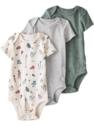 little planet by carter's unisex-baby 3-pack Short Sleeve Bodysuits made with Organic Cotton, Spring Moss Garden, 9 Months