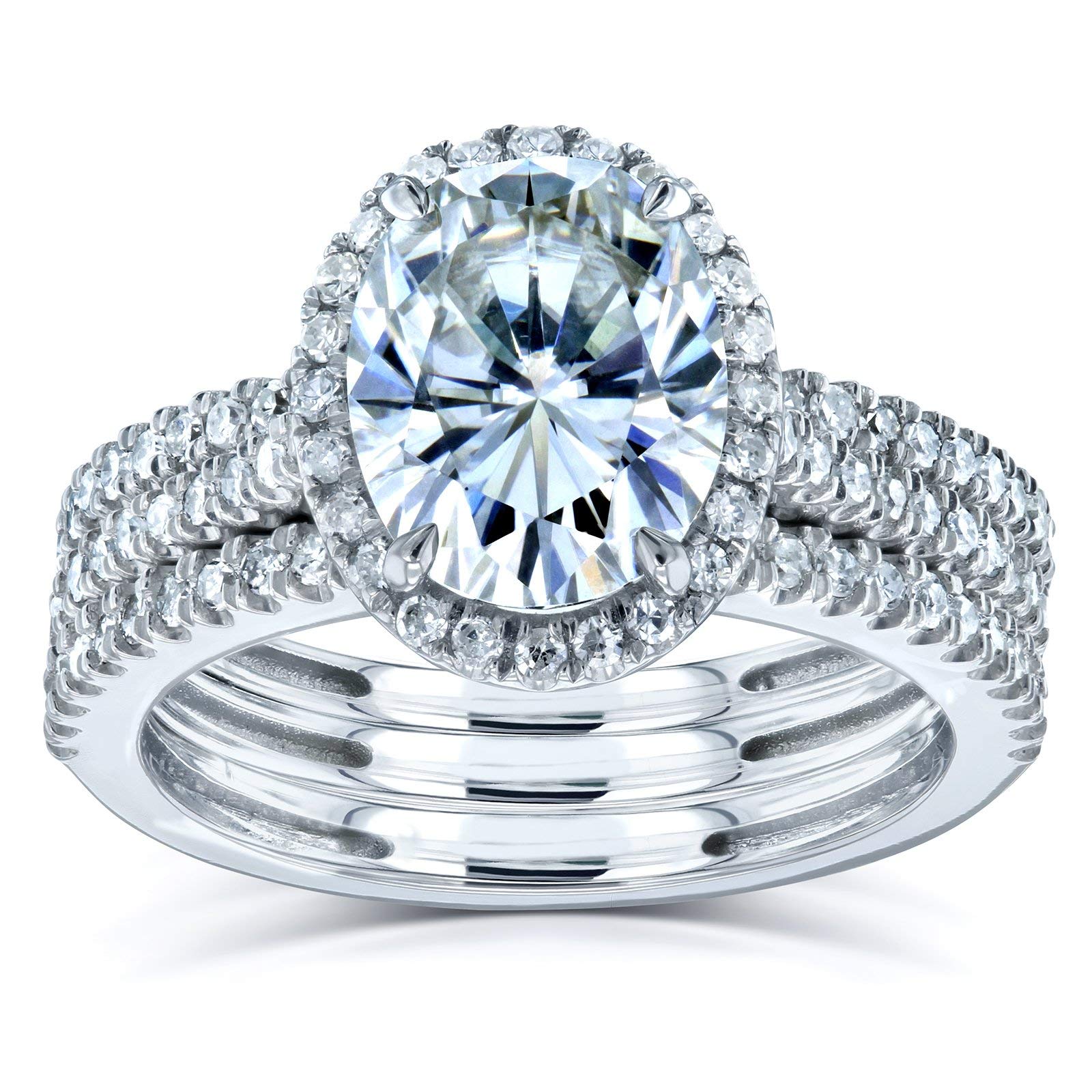 Kobelli Oval Moissanite Halo 3-Piece Bridal Rings Set 2 1/2 CTW 14k White Gold, 7
