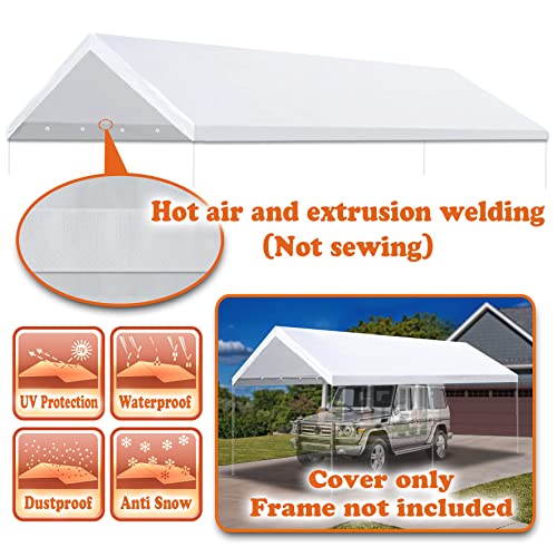 Strong Camel Carport Conopy Cover 12 x 20 Feet Replacement Tent Garage Outdoor Top Tarp Car Shelter with Ball Bungees (with Edge, Frame Not Included)