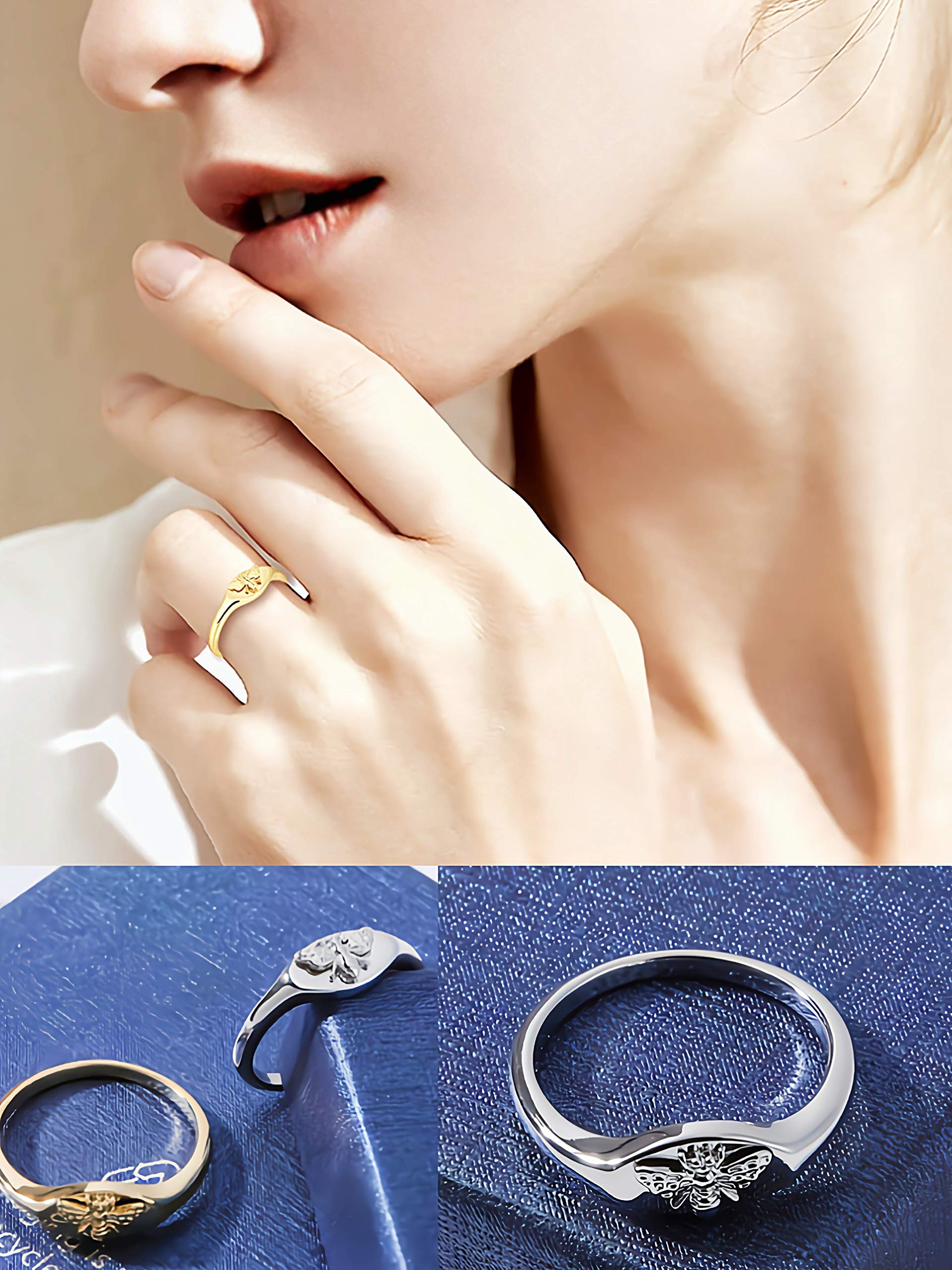 Lengyayun-Handmade Flower ring-18K Gold top Round Ring-Minimalist Statement Ring with Plant Motifs-bee and Insect Exquisite Personalized Jewelry Gift, Unisex