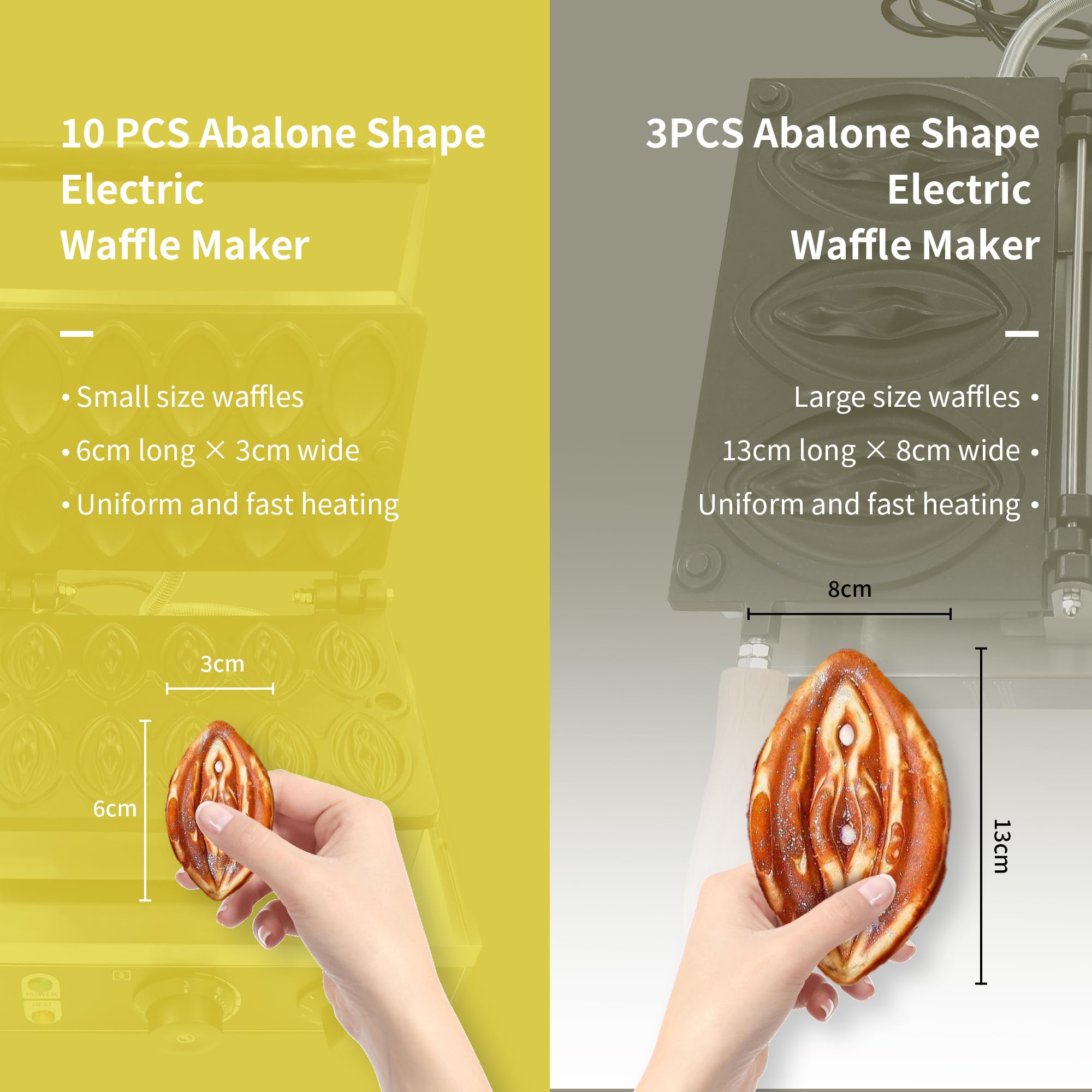 Vaseni Commercial Abalone Shape Waffle Maker Machine, 3 PCS Strange Shaped Electric Vagina Waffle Machine, Hot Dog Baker Maker, Strange Waffle Iron Non-Stick Inner, Temperature Control