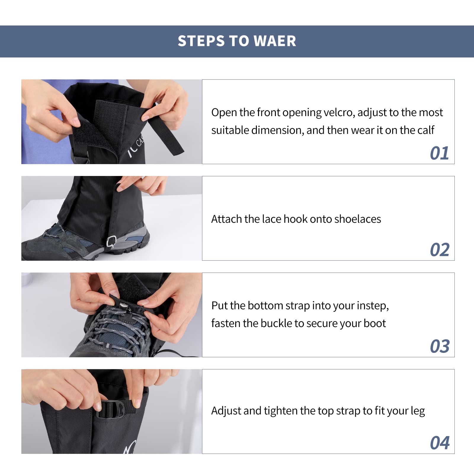 Magi Casero Outdoor Snow Boot Gaiters for Hiking Walking Running, Waterproof Leg Gaiters (X-Large)