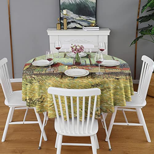 Round Waterproof Tablecloth Van-Gogh-Factories-at-Asni¨¨res-Viewed-from-the-Clichy's-Quay,-Paris-[1887]- for Kitchen Dining/Party/Wedding Use Reusable Table Cover