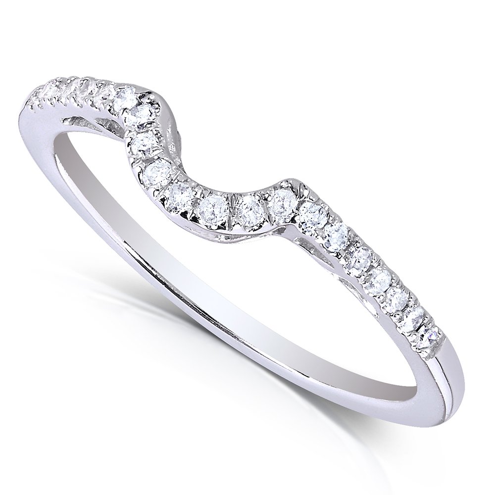 Kobelli Round Diamond Curved Wedding Band 1/6 Carat (ctw) in 10K White Gold, Size 9.5