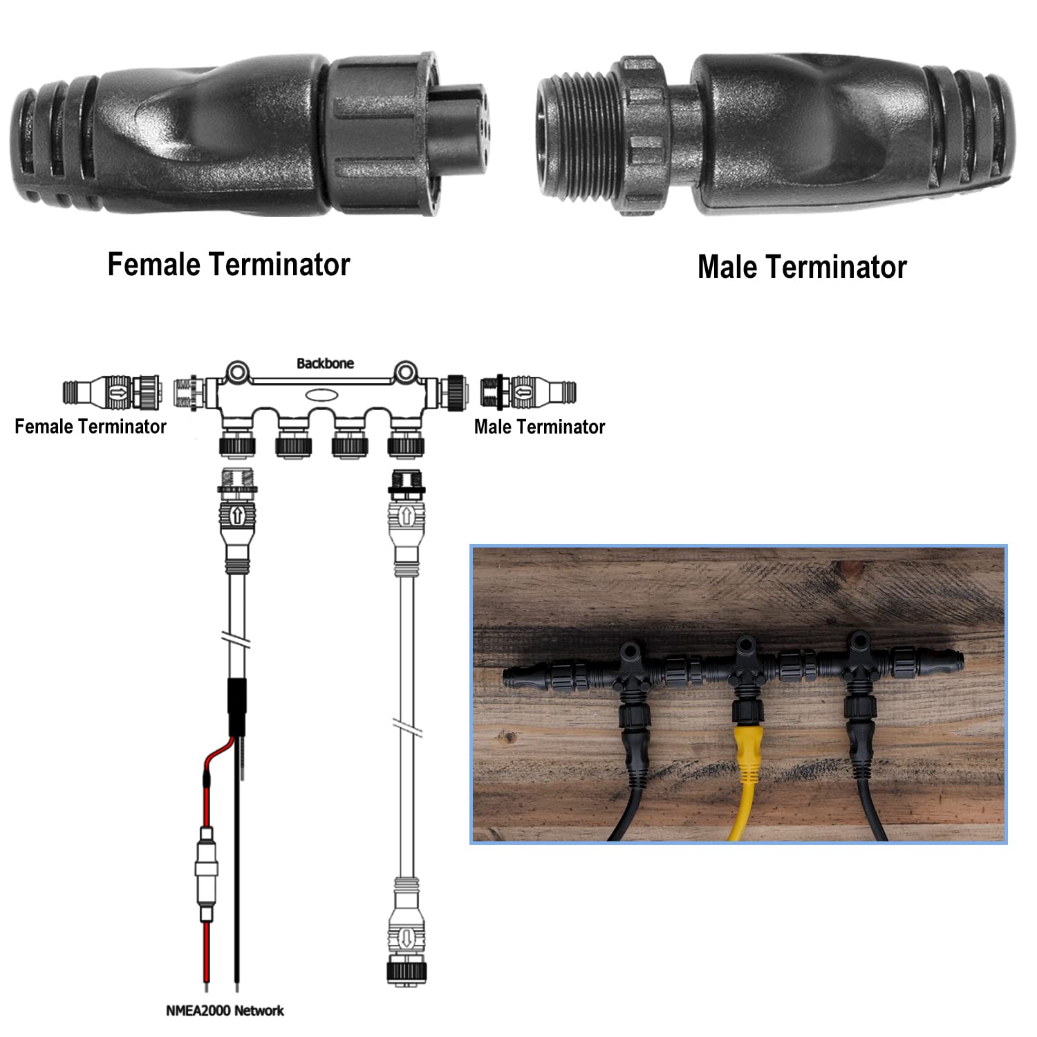 NMEA 2000 (N2k) Network Micro Resistor Terminators, One Male & One Female Terminator Connector Fit for Lowrance Simrad B&G Navico Garmin Networks