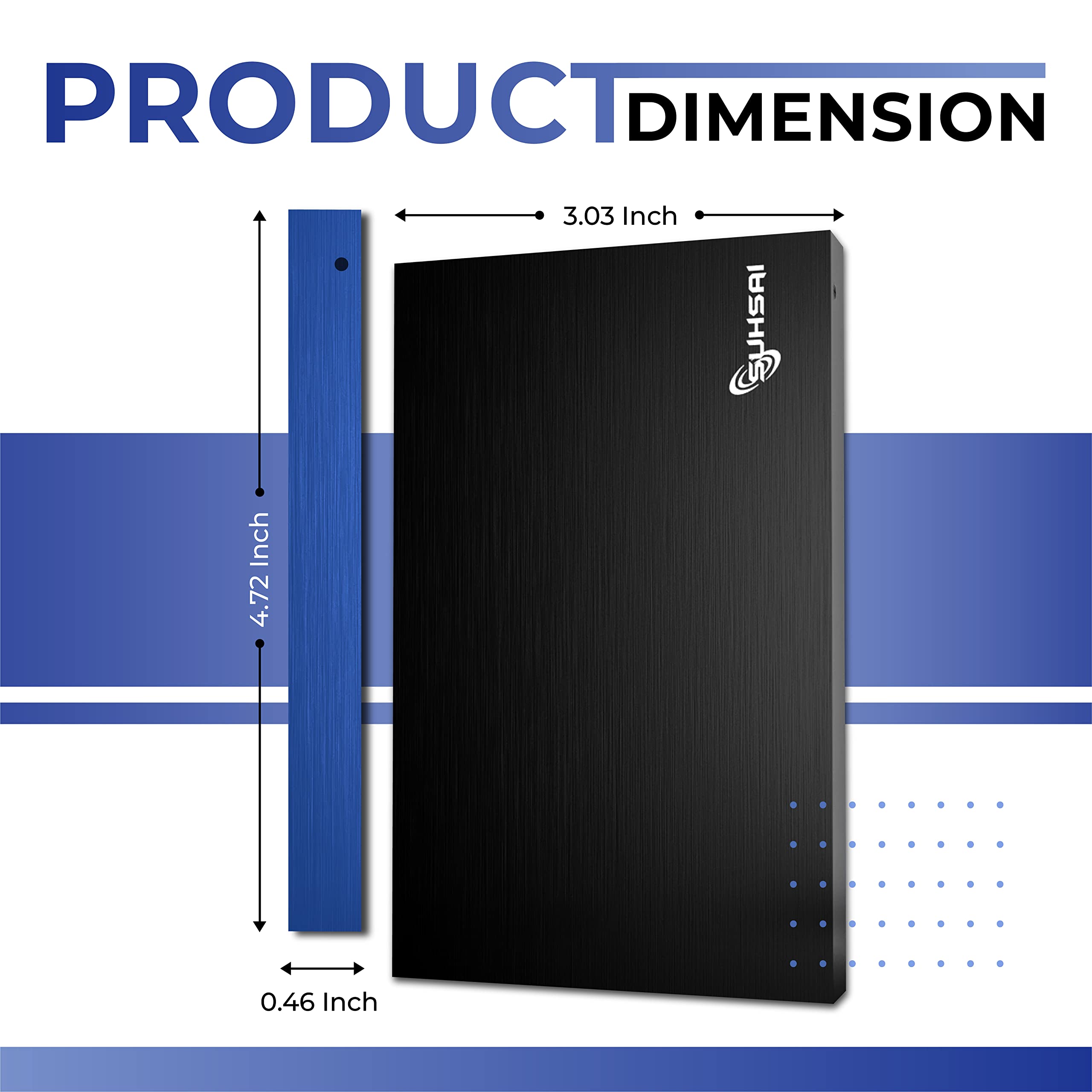 SUHSAI External Hard Drive 500GB Pocket Size Portable Hard Disk, USB 3.0 Storage & Backup External harddrive and Memory Expansion HDD for Laptop, Mac, Desktop, Gaming Console, Xbox Storage (Blue)