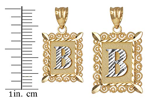 LA BLINGZ 10K Yellow Gold Filigree Alphabet Initial Letter B DC Pendant (S/L) (Small)