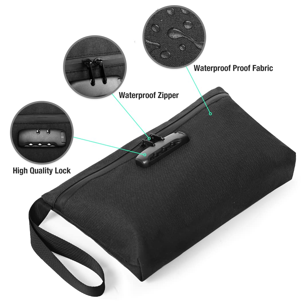Tokokimo Password Lock Cosmetic Bag,Makeup bag with Combination Lock,Storage Accessories for Cosmetic,Spices and Travel(9.8 x 6.5 Inch, Black)