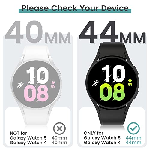 Tensea [4+4Pcs] for Samsung Galaxy Watch 4 2021 & 5 2022 Screen Protector and Case 44mm, Hard PC Bumper and Anti-Fog Tempered Glass Protective Film, Face Cover Set for Watch4 Watch5 44 mm Accessories