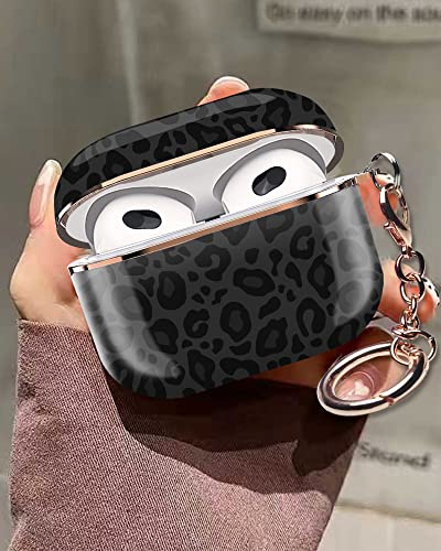 Txocouk for Airpods 3 Case,Protective Shockproof Hard Case with Keychain,Cute AirPods 3rd Generation Case, air pods case for Girls and Women and Men (Black Leopard Skin)