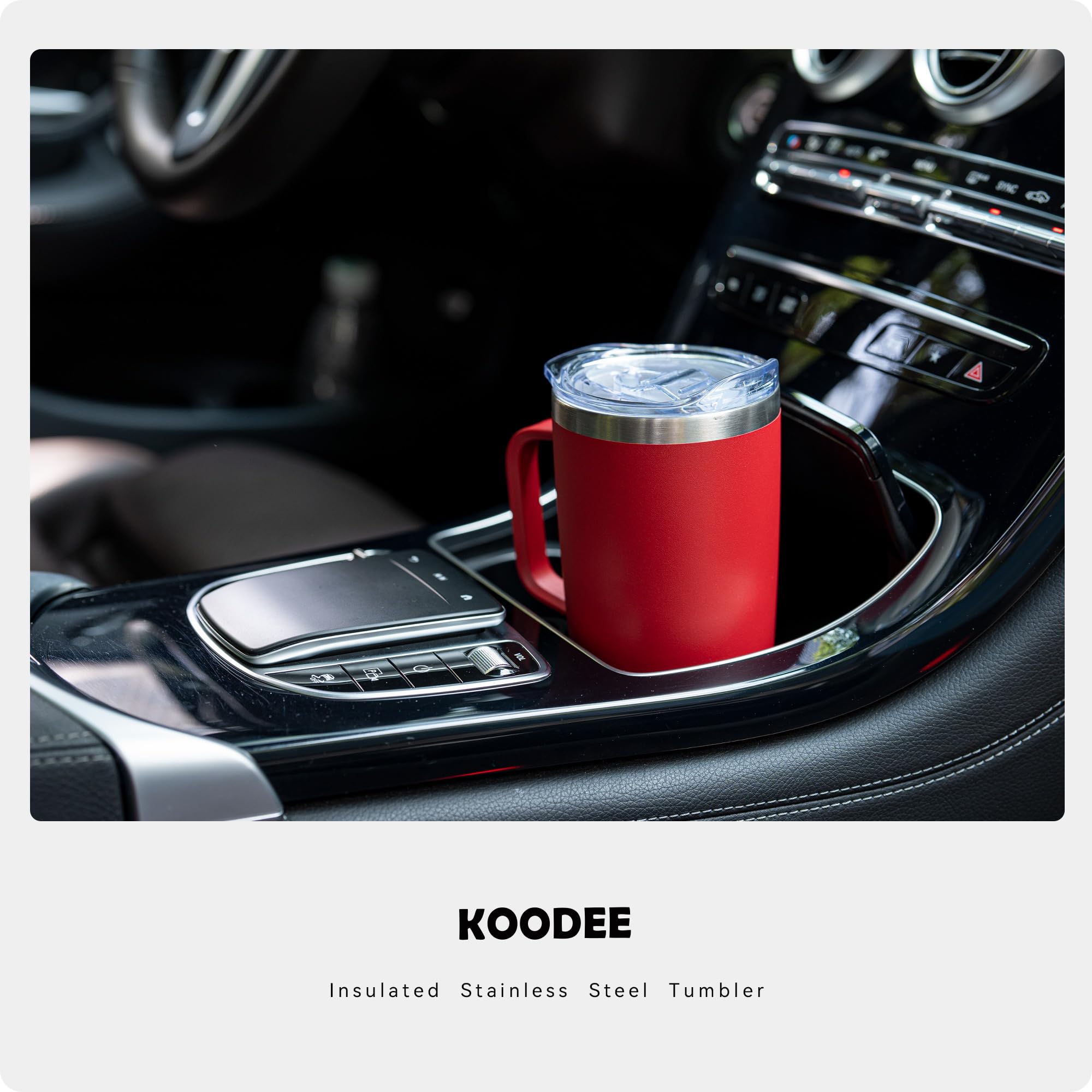 koodee 20 oz Insulated Coffee Mug with Lid and Handle, Stainless Steel Double Wall Vacuum Camping Mug Travel Coffee Tumbler (Canyon Red)