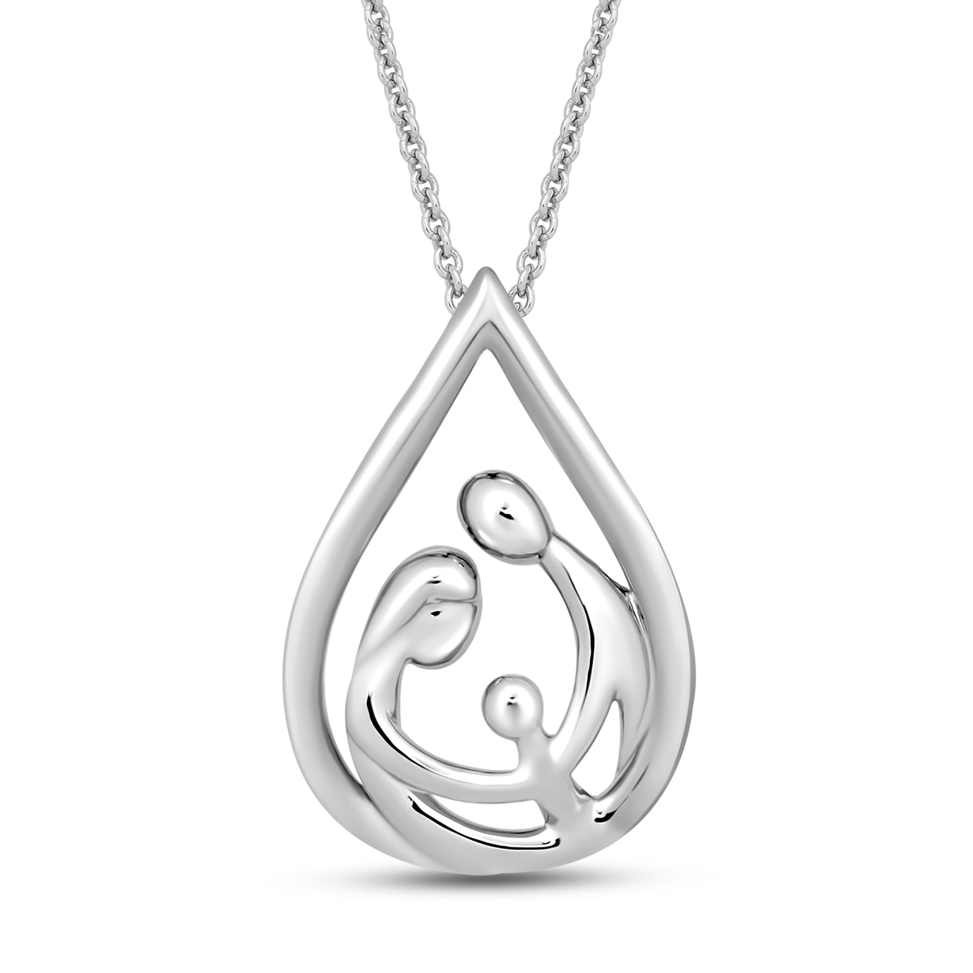 Jewelili Sterling Silver Parent and 1 Child Drop Pendant Necklace, 18" Rolo Chain