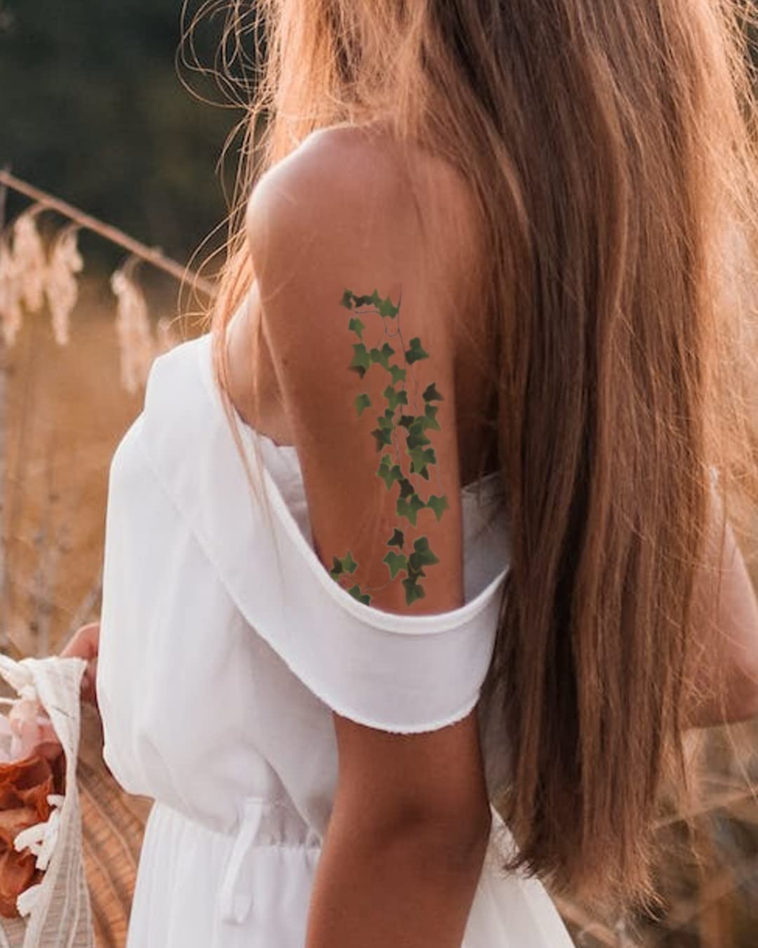 Large temporary tattoo of a green ivy leaf vine 19.5 inches total