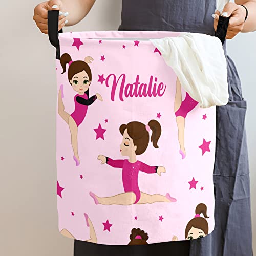 Yeshop Gymnastics Girl Pink Star Personalized Laundry Basket Clothes Hamper with Handles Waterproof ,Collapsible Laundry Storage Baskets for Bathroom,Bedroom Decorative 19.7 inch Hx14.2 inch D
