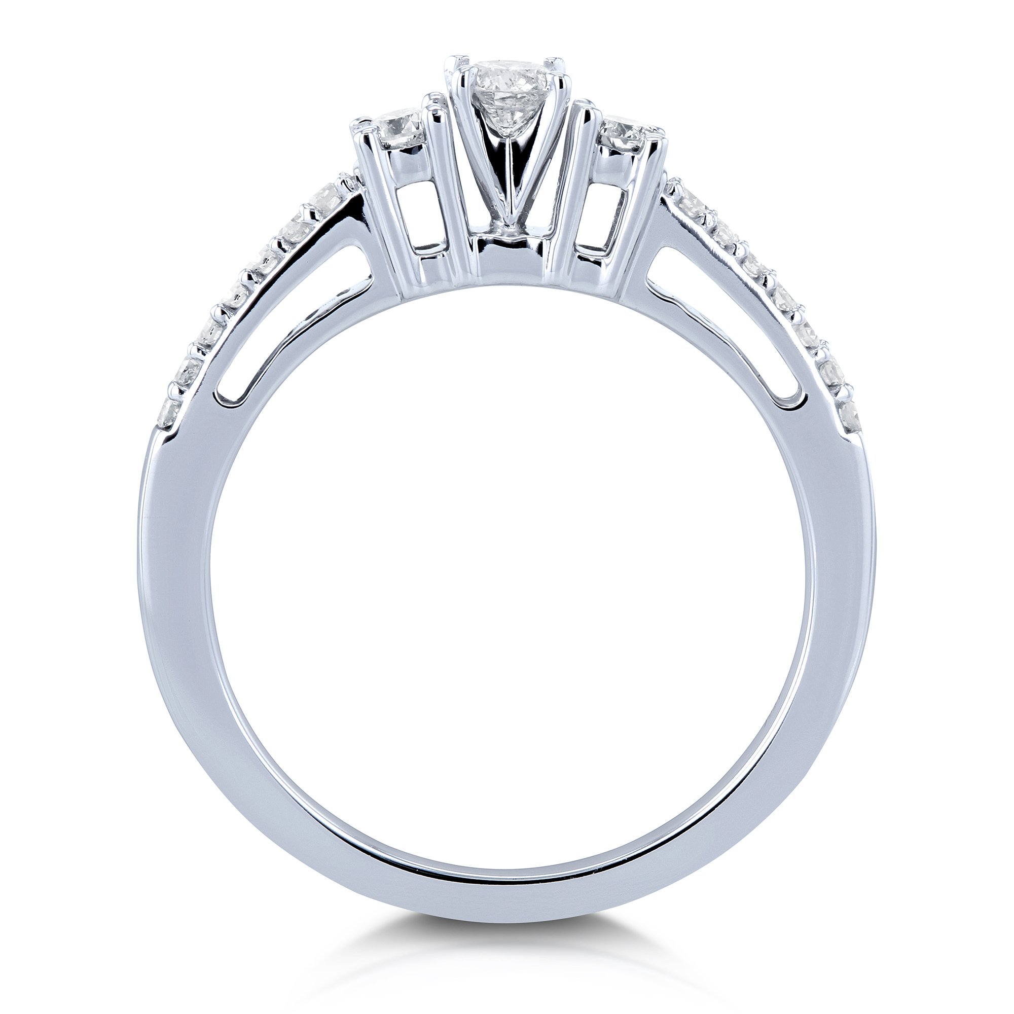 Kobelli Three Stone Round Diamond Engagement Ring 1/4 Carat TW in 10k White Gold - Size 6