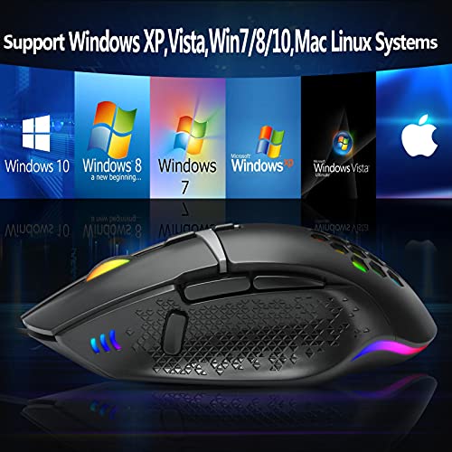 KBCASE Wired Gaming Mouse, PC Gaming Mice, Adjustable 7200 DPI, 7 Programmable Buttons Mouse for Laptop RGB Backlit Computer Mouse for Laptop Windows/PC/Mac/Gamer