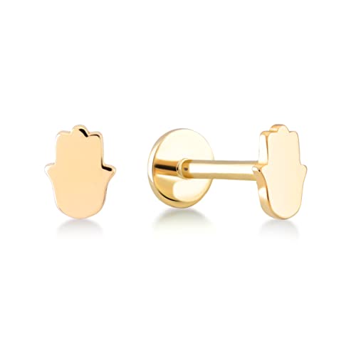 Piano Jewelry 14K Solid Gold Hand for Evil Eye Stud Piercing, Womens Gold Piercing, Gold Evil Eye Studs, Minimalist Tragus Piercing, Dainty Evil Eye Piercing