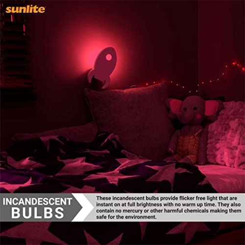 Sunlite 01058 7C7 Incandescent Bulb, 7 Watt, Candelabra E12 Base, C7 Small Night Light, Colored Bulb, Red, 12 Count