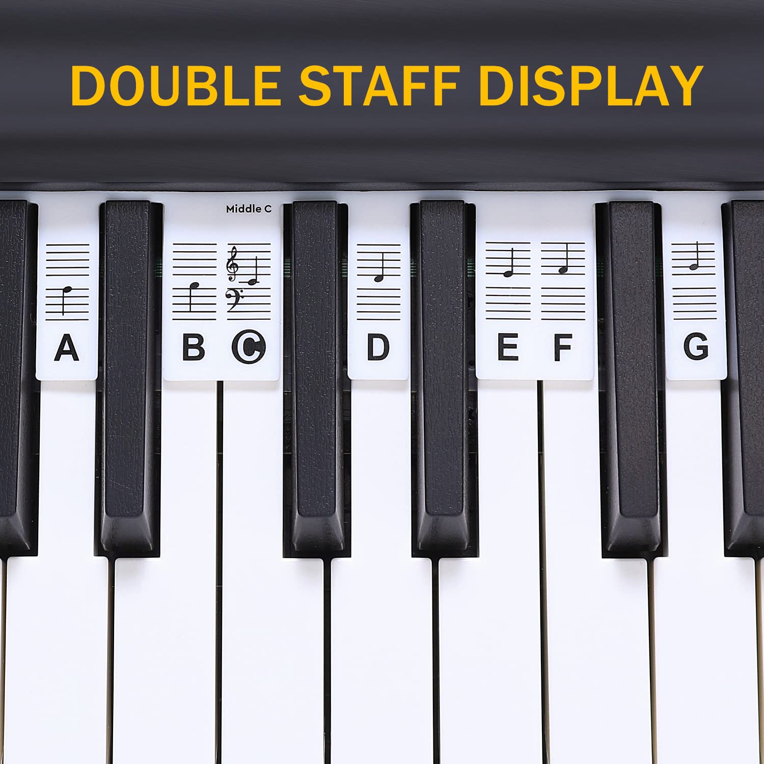 Piano Key Notes Guide for Beginners, [No Need Stick] Removable Silicone Piano Keyboard Note Labels Overlay for Learning, Reusable Piano Key Stickers for Full Size 88 Key Pianos(Classic Black)