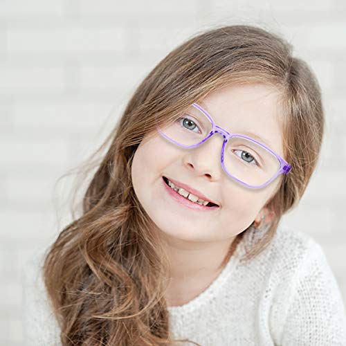 KDDOU 2 Pack Kids Blue Light Blocking Glasses for Girls & Boys 3-12, Toddler Fake Play Computer Screen Bluelight Blocker (Pink+ Purple)